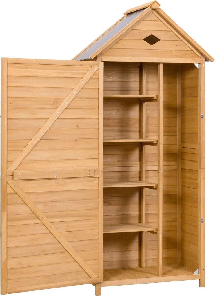 Costway Dřevěná zahradní skříň na nářadí – 70 × 36 × 177 cm, přírodní