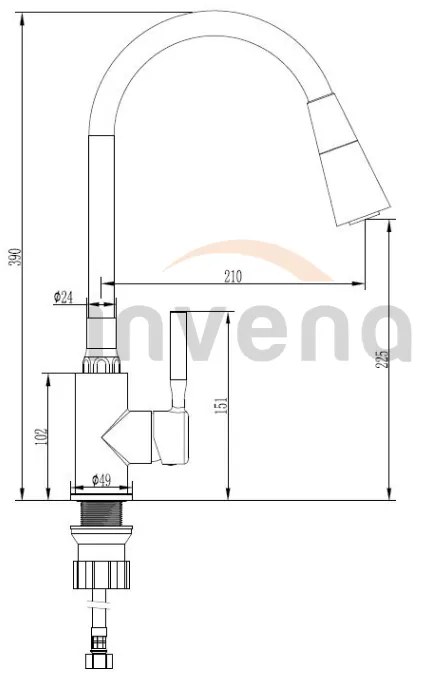 Invena Pogo, vysoká dřezová baterie 2-funkční, černá matná, INV-BZ-80-P04-L