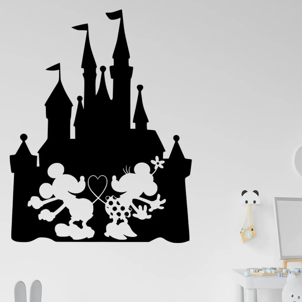 Živá Zeď Samolepka na zeď Zamilovaní Mickey a Minnie na Zámku Barva: černá, Velikost: 60 x 47 cm