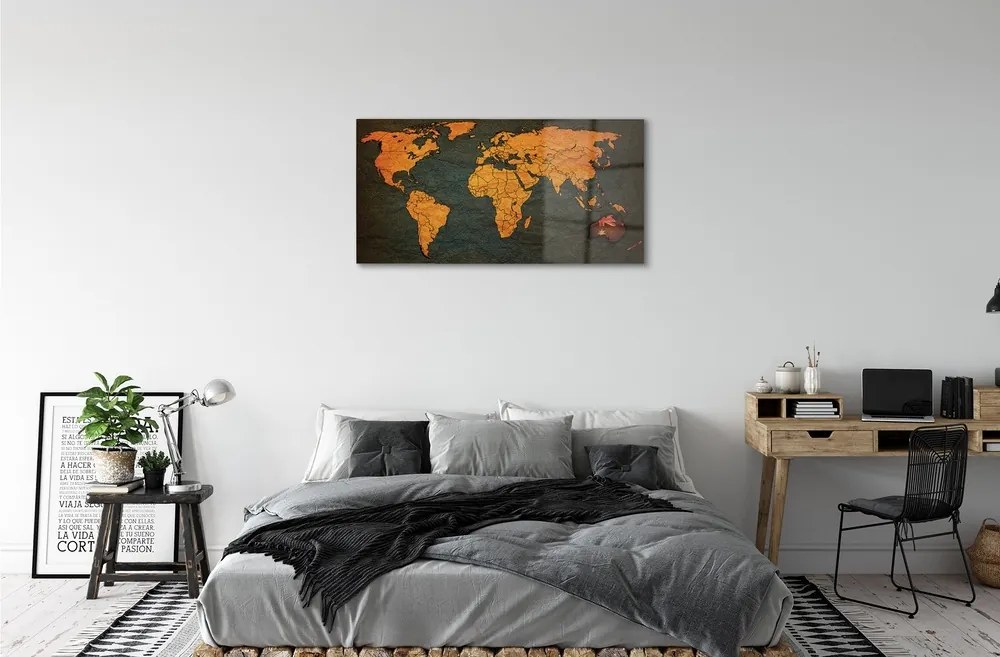 Obraz na skle gold mapa 120x60 cm