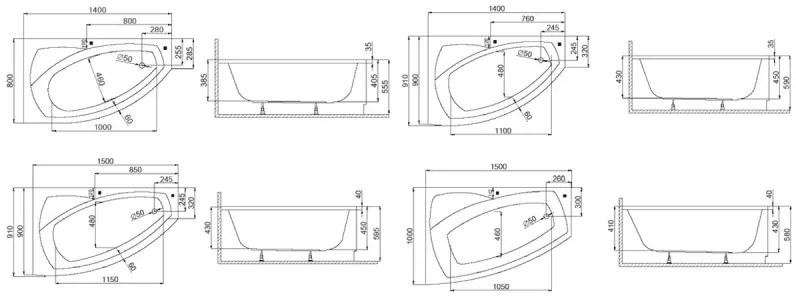 NIKIDO - P Akrylátová vana FRIDA levá 140x80, 140x90, 150x90, 150x100 Velikost: 150x100