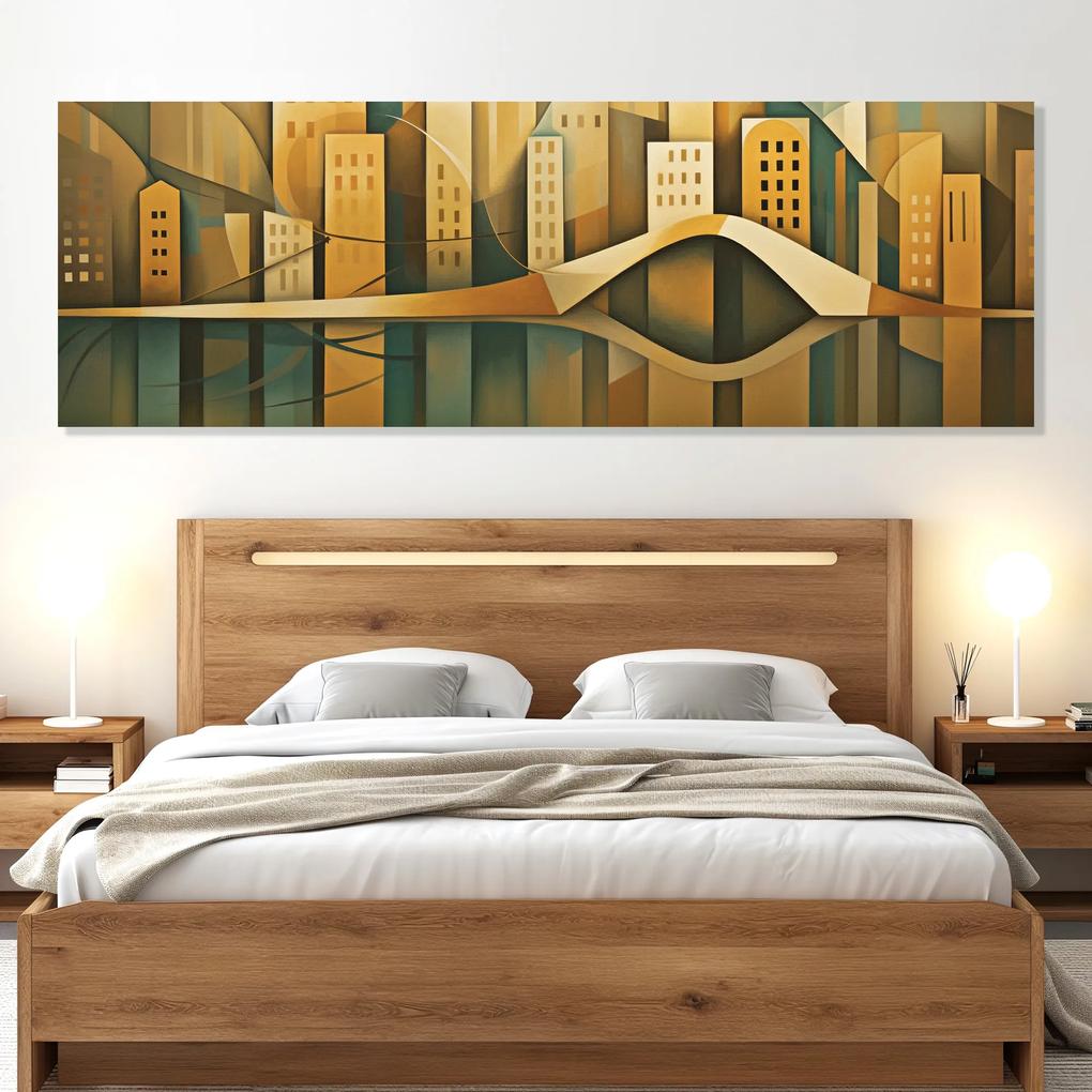 Obraz na plátně - Moderní město Velcron s mostem FeelHappy.cz Velikost obrazu: 180 x 60 cm