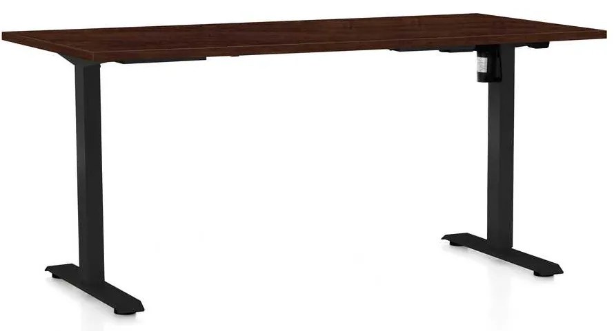 Výškově nastavitelný stůl OfficeTech A, 160 x 80 cm, černá podnož, wenge