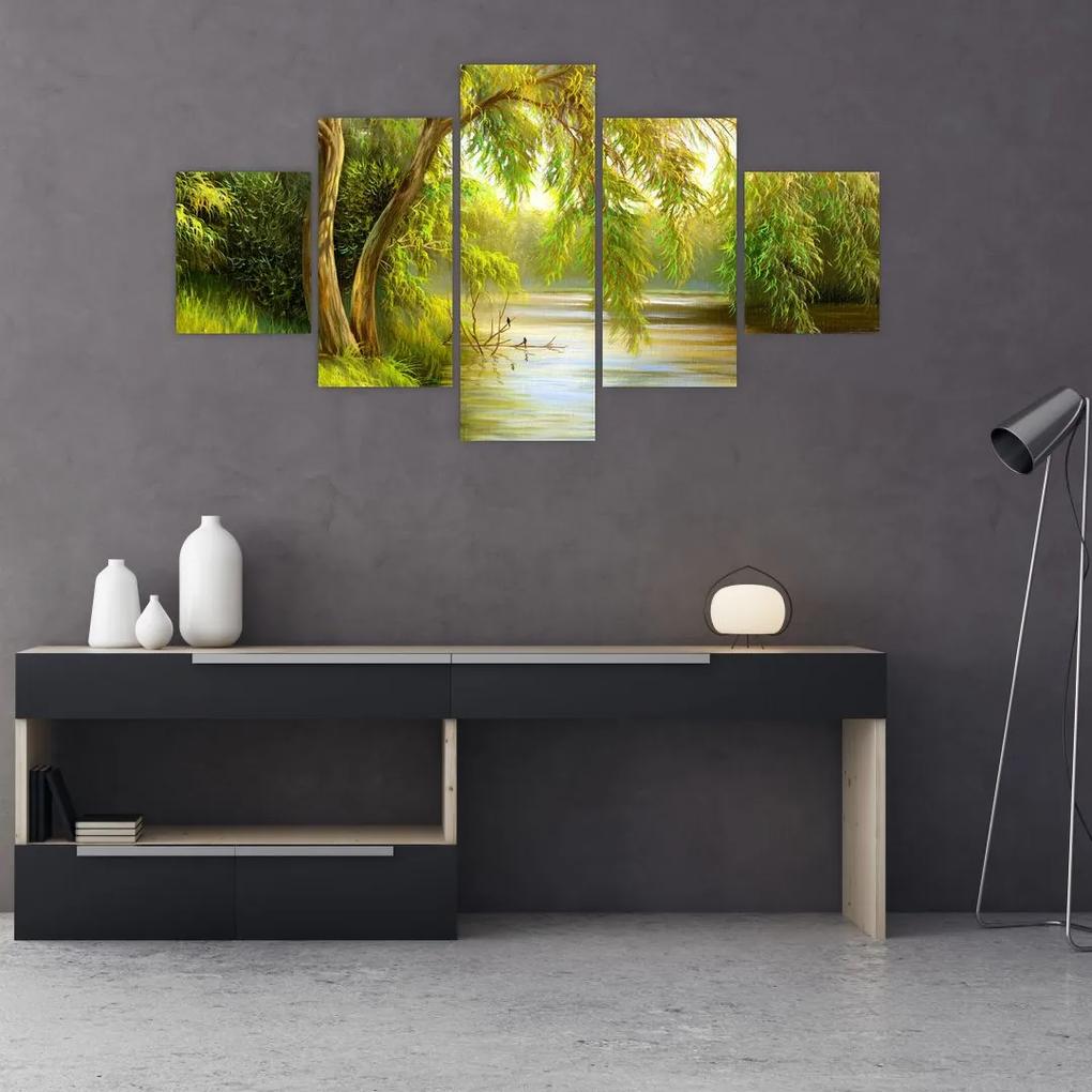 Obraz - Vrba u jezera, olejomalba (125x70 cm)