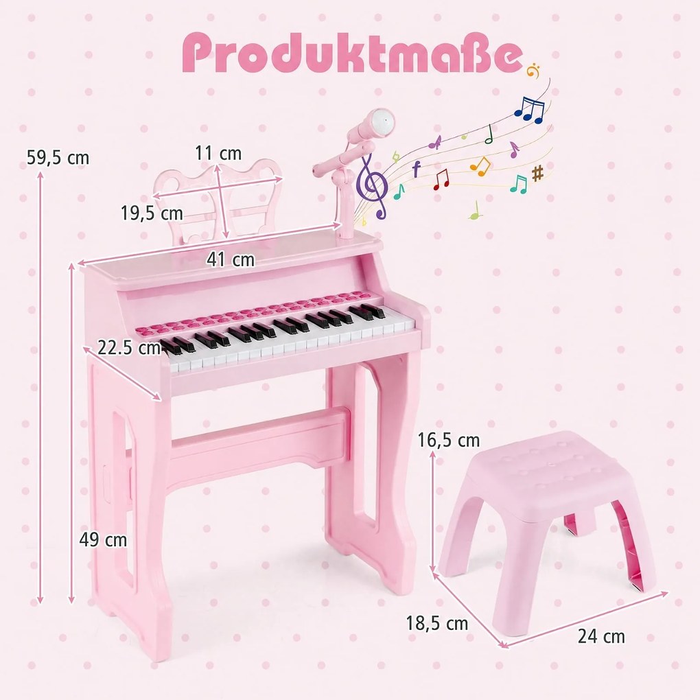 Costway 37-klávesová dětská klaviatura elektronické dětské piano se stoličkou