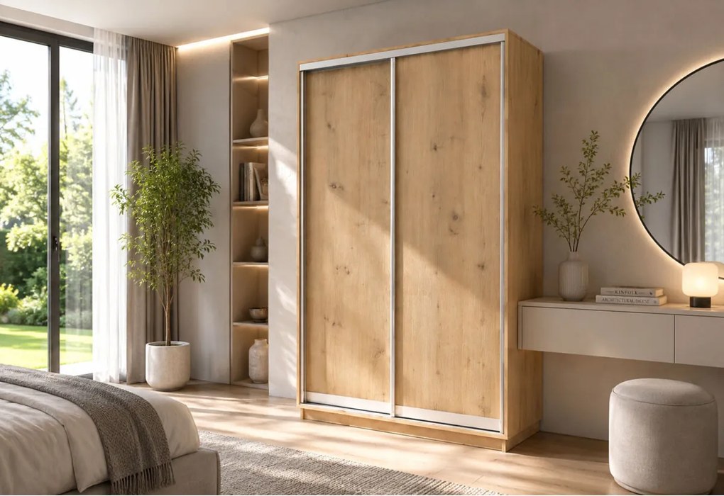 Skříň s posuvnými dveřmi 1500x2200x600 2LTD Dub Artisan, profil stříbrný