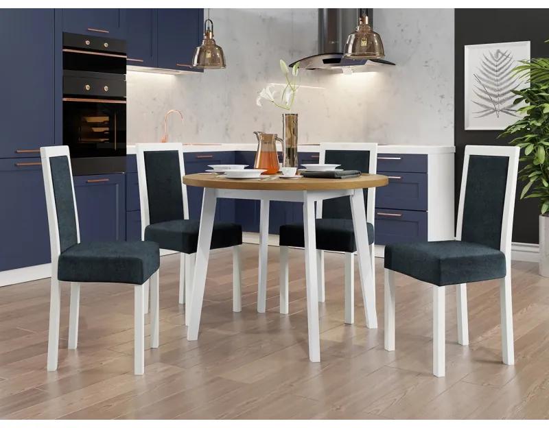 Jídelní stůl se 4 židlemi AL081, Barva dřeva: bílá-L, Potah: Kronos 7, Barvy nožiček: Bíla