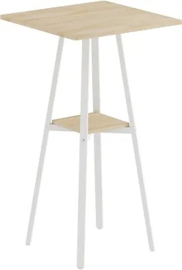 HOMCOM vysoký kuchyňský stůl čtvercový s policí pro 2 osoby, kovové nohy, 55x55x95 cm, přírodní dřevo a bílá