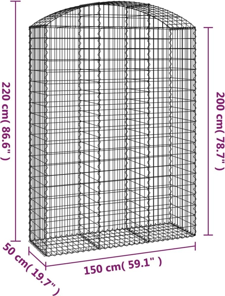Klenutý gabionový koš 150 x 50 x 200/220 cm pozinkované železo 153460