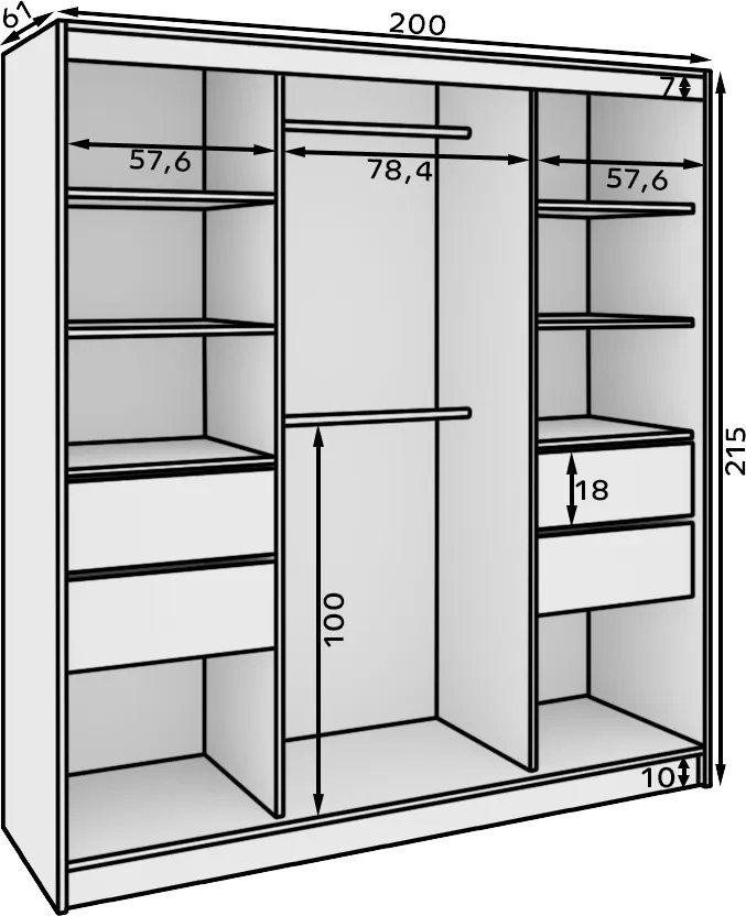 ADRK Furniture Šatní skříň s posuvnými dveřmi Tola 200