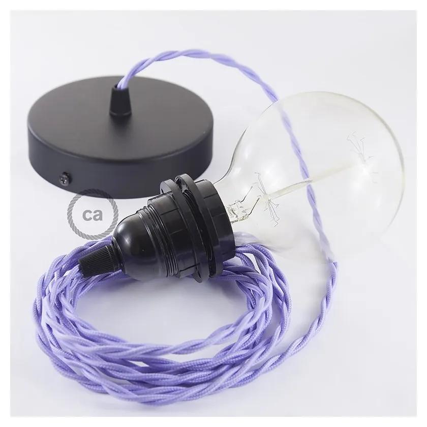 creative cables Závěsné svítidlo pro stínidla s lila zkrouceným hedvábným textilním kabelem TM07 Velikost: 100 cm, Barva: Černá, Montáž: Sestavený