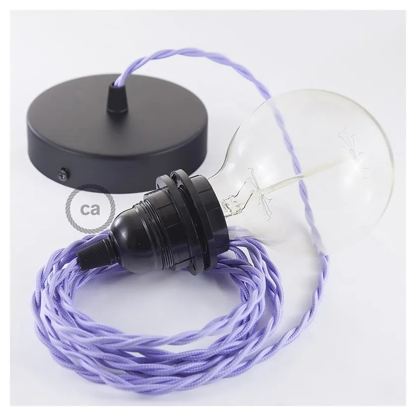 creative cables Závěsné svítidlo pro stínidla s lila zkrouceným hedvábným textilním kabelem TM07 Velikost: 100 cm, Barva: Chrom, Montáž: Sestavený