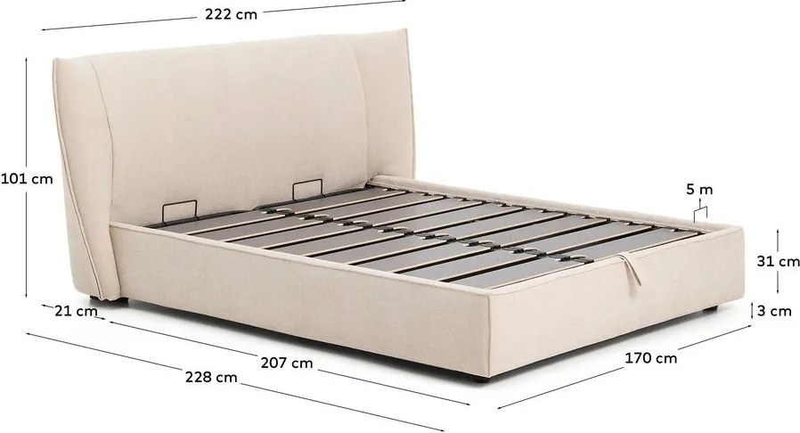 Béžová čalouněná dvoulůžková postel z žinylky s úložným prostorem s roštem 160x200 cm Arvian – Kave Home
