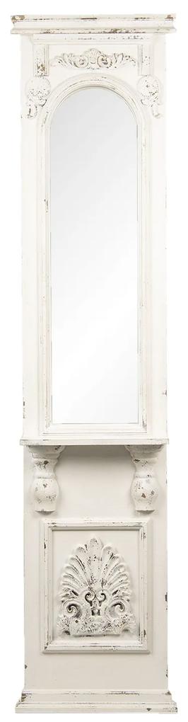 Bílé zrcadlo s ornamenty a patinou v antik stylu - 46*14*194 cm