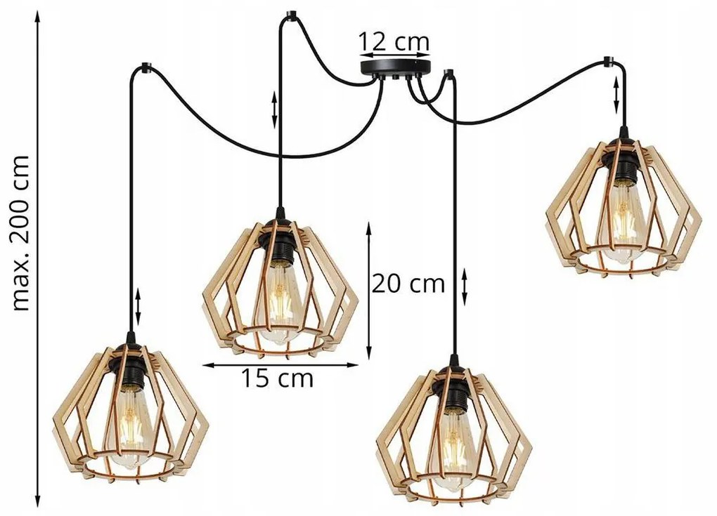 Závěsné svítidlo TIMBER, 4x dřevěné stínítko