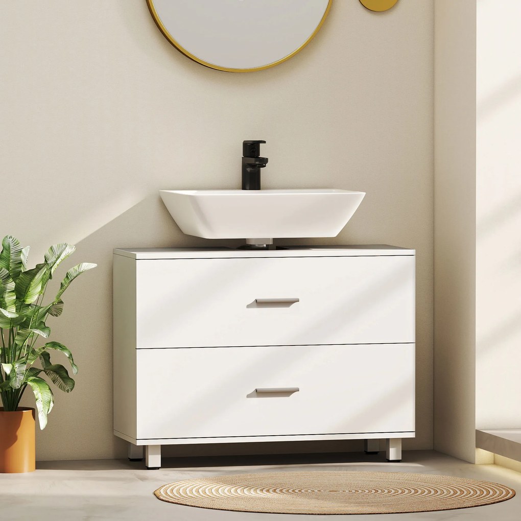 HOMCOM skříňka pod umyvadlo s 2 zásuvkami, moderní bílá, pro umyvadla bez podstavce — 80 x 30 x 60 cm
