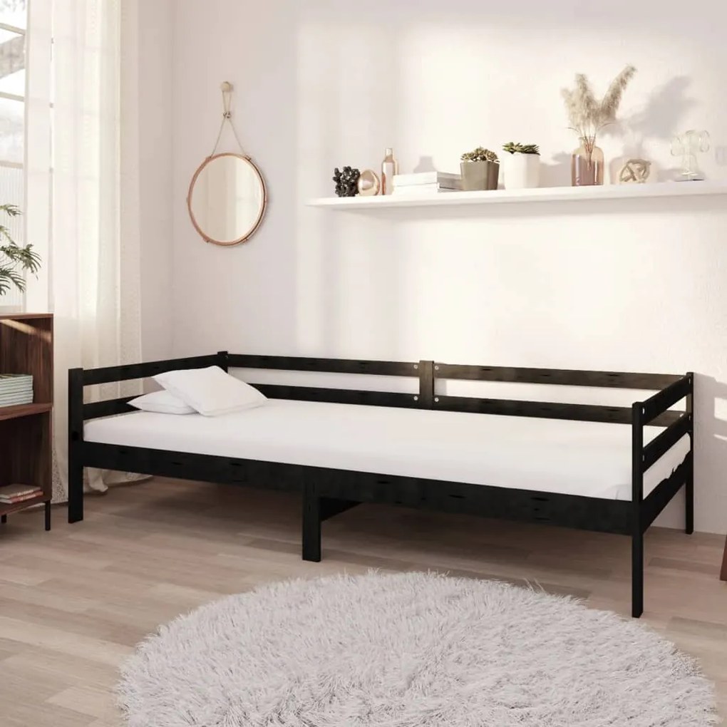 Denní postel s matrací 90 x 200 cm černá masivní borové dřevo,  3083563