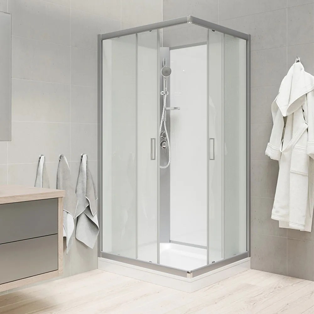 Mereo Mereo, Sprchový box bez střechy, čtvercový, satin ALU, sklo Point, zadní stěny bílé, CK34122KMW