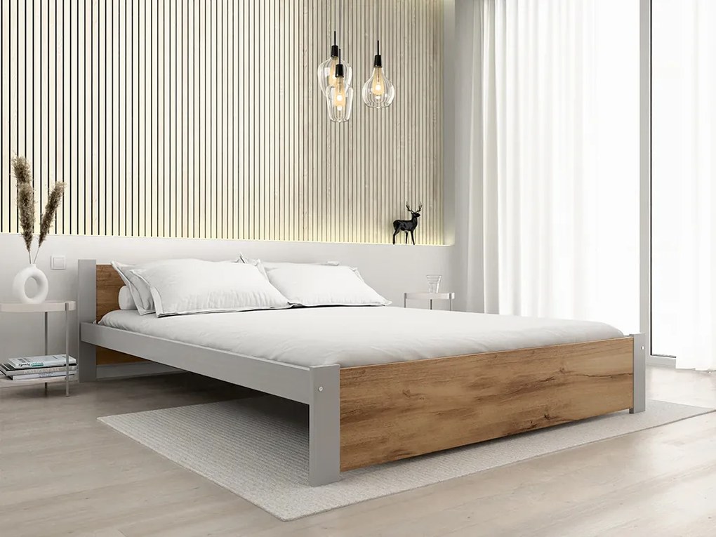 Postel IKAROS 120 x 200 cm, dub artisan/šedá Matrace: Bez matrace, Rošt: S laťkovým roštem