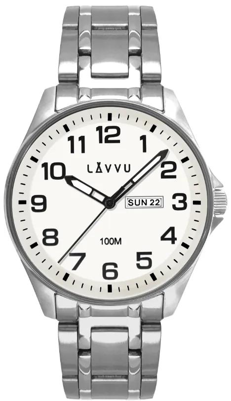 Ocelové pánské hodinky LAVVU BERGEN White se svítícím číselníkem LWM0140
