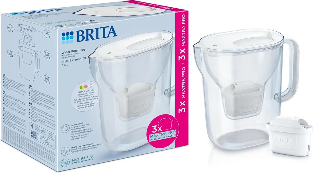 Brita Filtrační konvice Style Essential XL se 3 filtry Maxtra Pro Pure Performance, 3,6 l, bílá 1058702