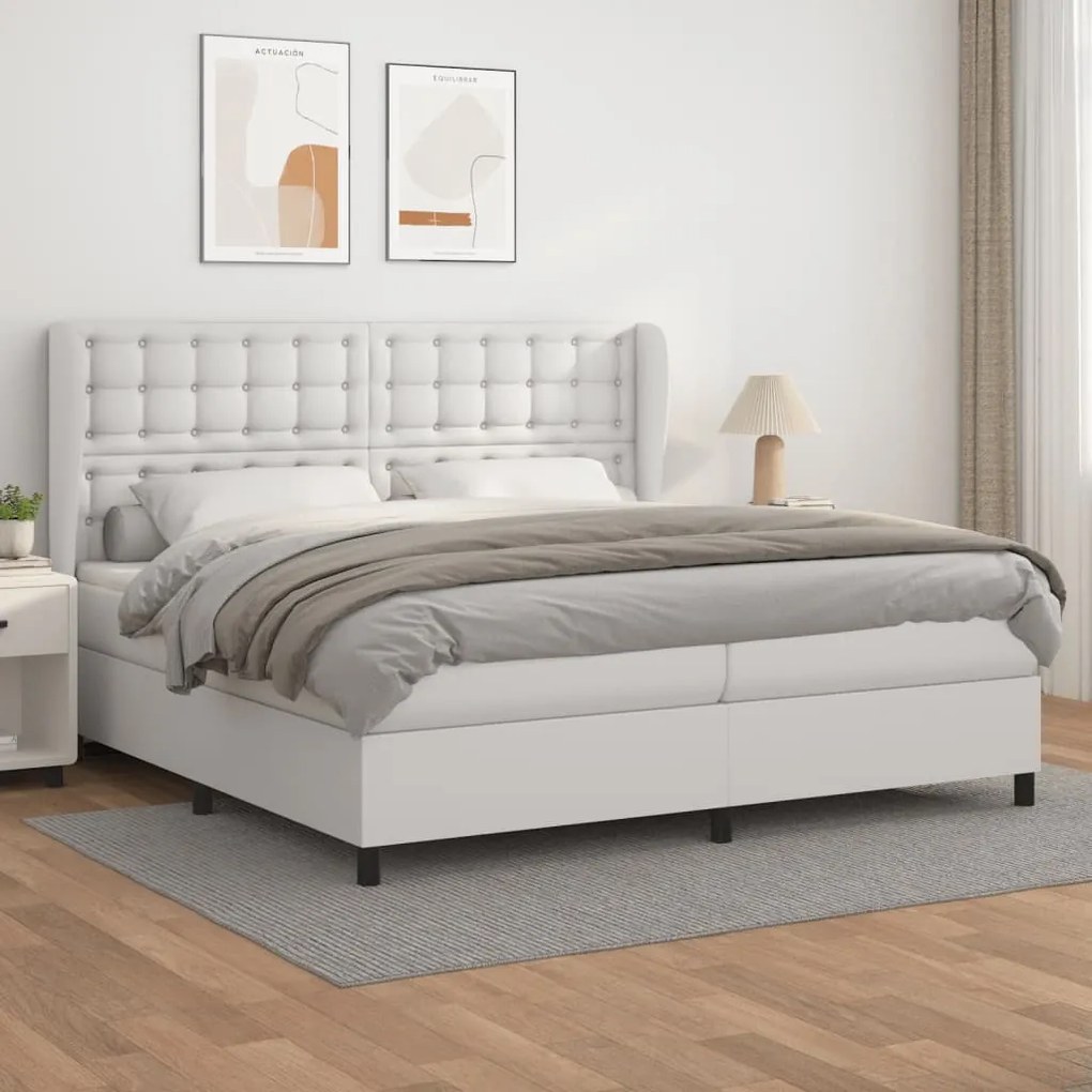 Box spring postel s matrací bílá 200x200 cm umělá kůže,  3129052