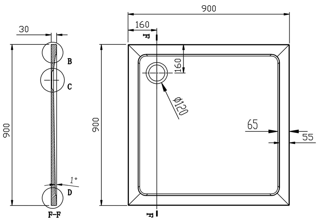 Aqualine TECMI sprchová vanička z litého mramoru, čtverec 90x90x3cm PQ009