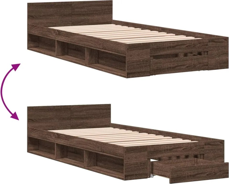 Rám postele se zásuvkou hnědý dub 75 x 190 cm kompozitní dřevo 3280810