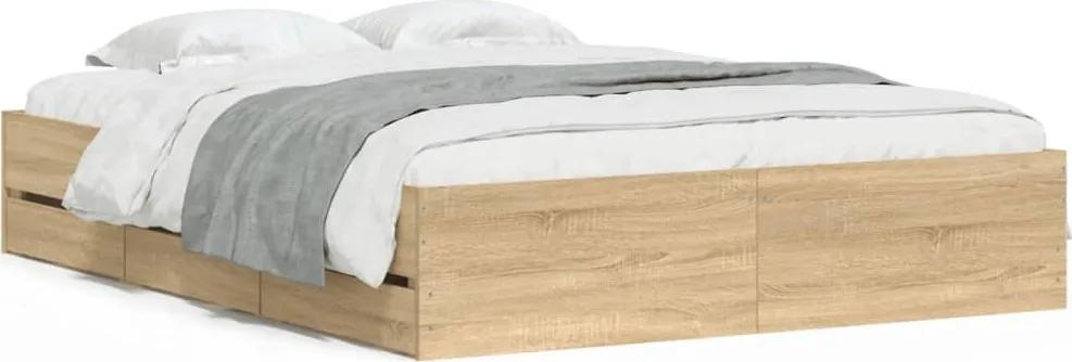 vidaXL Rám postele se zásuvkami 140x190 cm kompozitní dřevo [3207303] Barva: kouřový dub