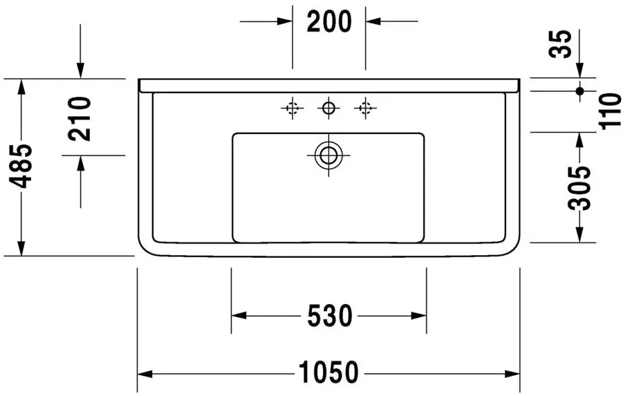 Duravit Starck 3 - Nábytkové umyvadlo 105x48,5 cm s 1 otvorem pro armaturu, bílé 0304100000