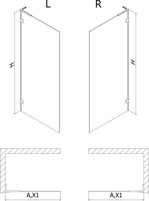 Mexen Lunar L sprchová stěna levá 80 x 200 cm, 8mm čiré sklo, zlatá matná, 830L-080-000-55-00-L
