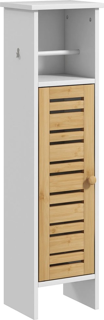 HOMCOM Koupelnová skříňka s držákem toaletního papíru a odnímatelnou tyčí 3 úrovně + držák toaletního papíru, 21 š x 17 h x 78 v cm, bambus a bílá