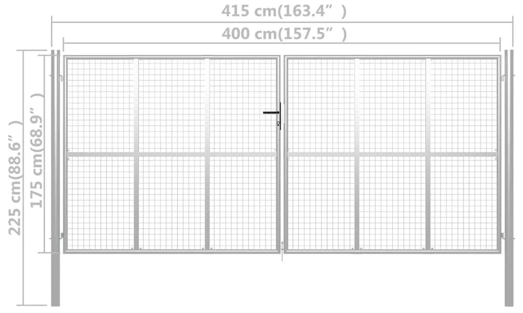 vidaXL Marketos Zahradní branka pozinkovaná ocel 400 x 175 cm stříbrná