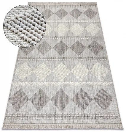 Koberec NANO EO61A Diamanty, smyčkový, plošně tkaný šedá / bílá