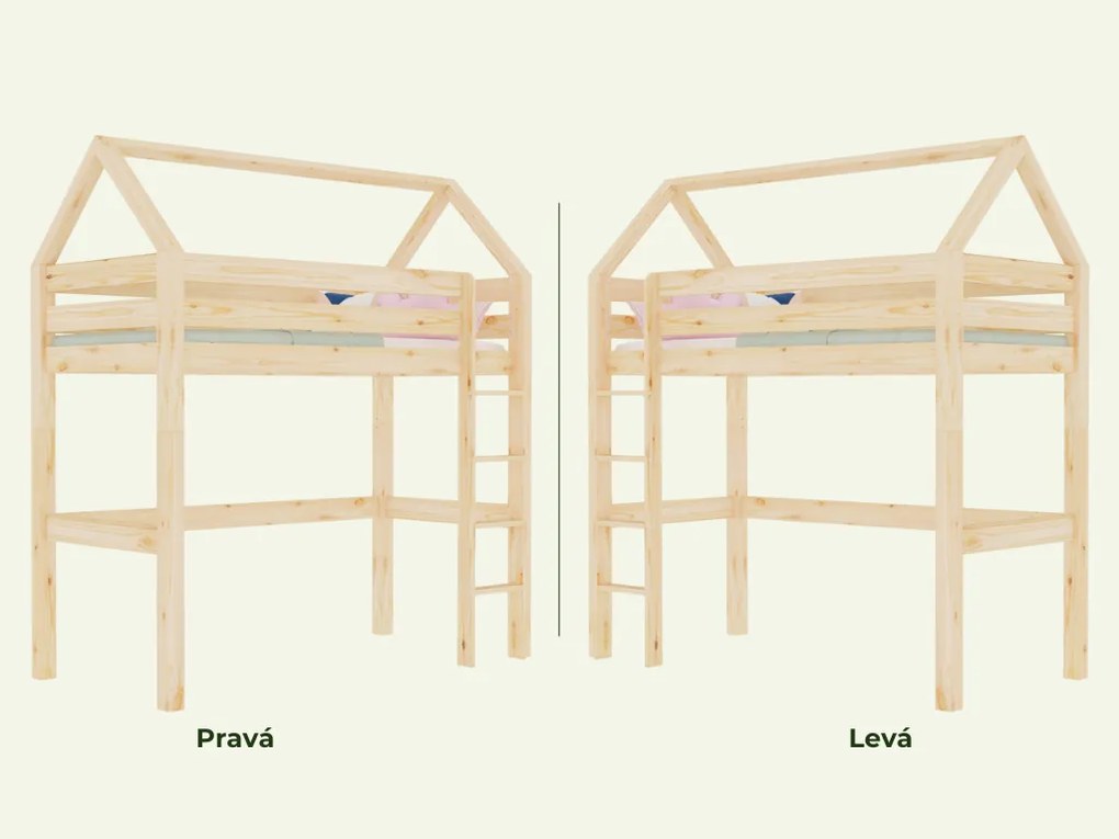 Tartak Meble Domečková zvýšená postel MANASLU se žebříkem 90x200 cm Zvolte barvu: Bílá