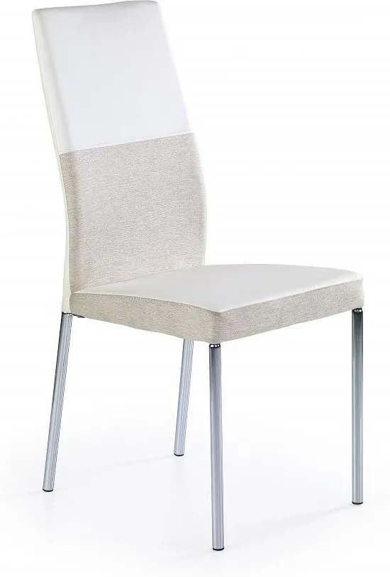 Jídelní židle Mahara 2, chromovaná ocel + ekokůže + tkanina, béžová / bílá