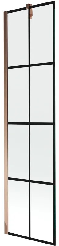 Mexen Next, vanová zástěna 1-křídlová 50 x 150 cm, fixní křídlo, 6 mm čiré sklo s černým vzorem, růžové zlato profil, 895-050-000-00-77-60