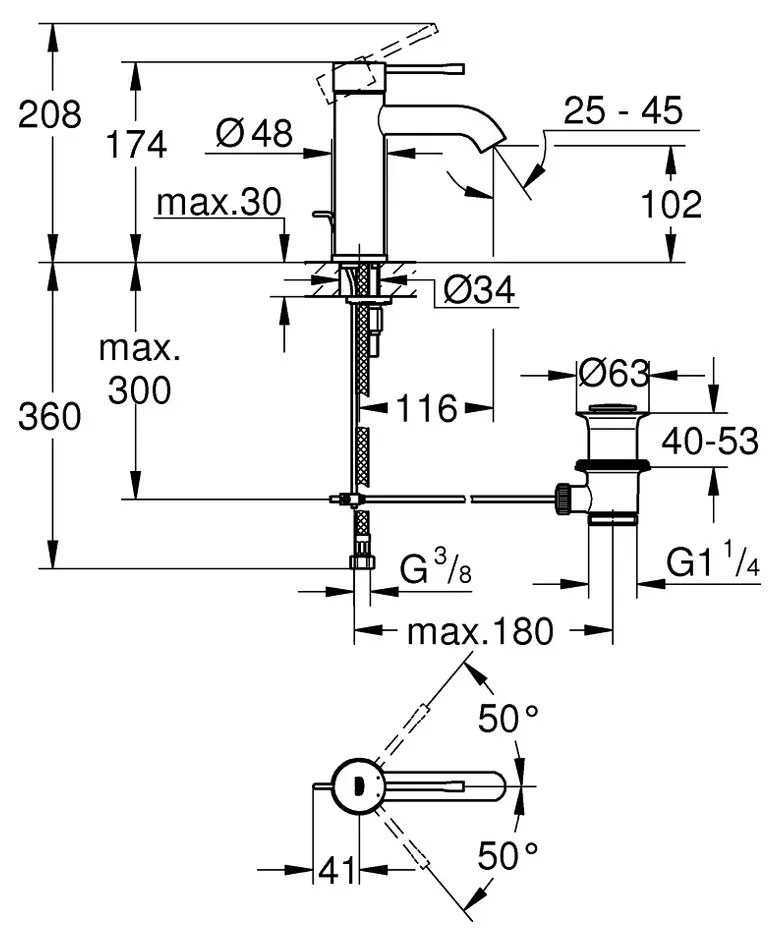 Grohe Essence - Páková umyvadlová baterie, DN 15S-Size, Hard Graphite 23589A01