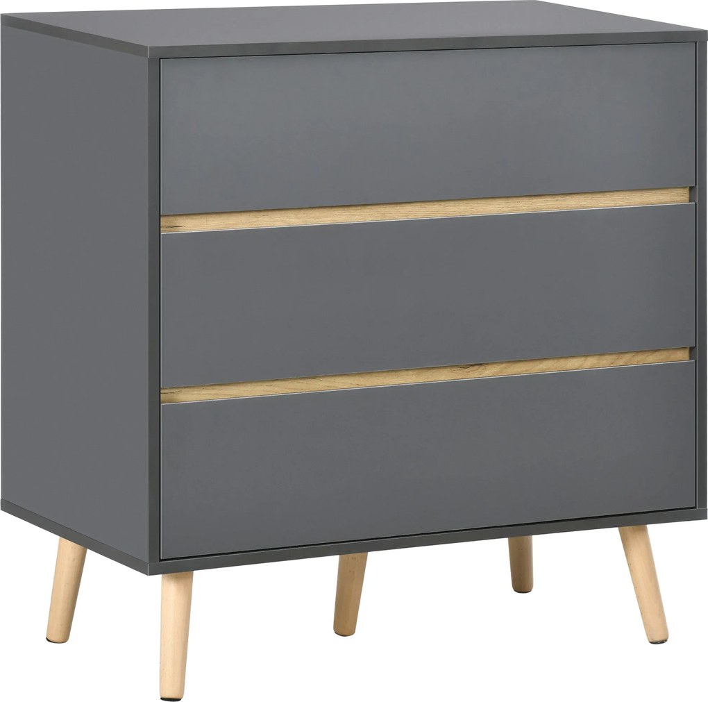 HOMCOM Komoda se 3 zásuvkami bez úchytů v severském designu - 80 x 40 x 80 cm - Šedá | Aosom