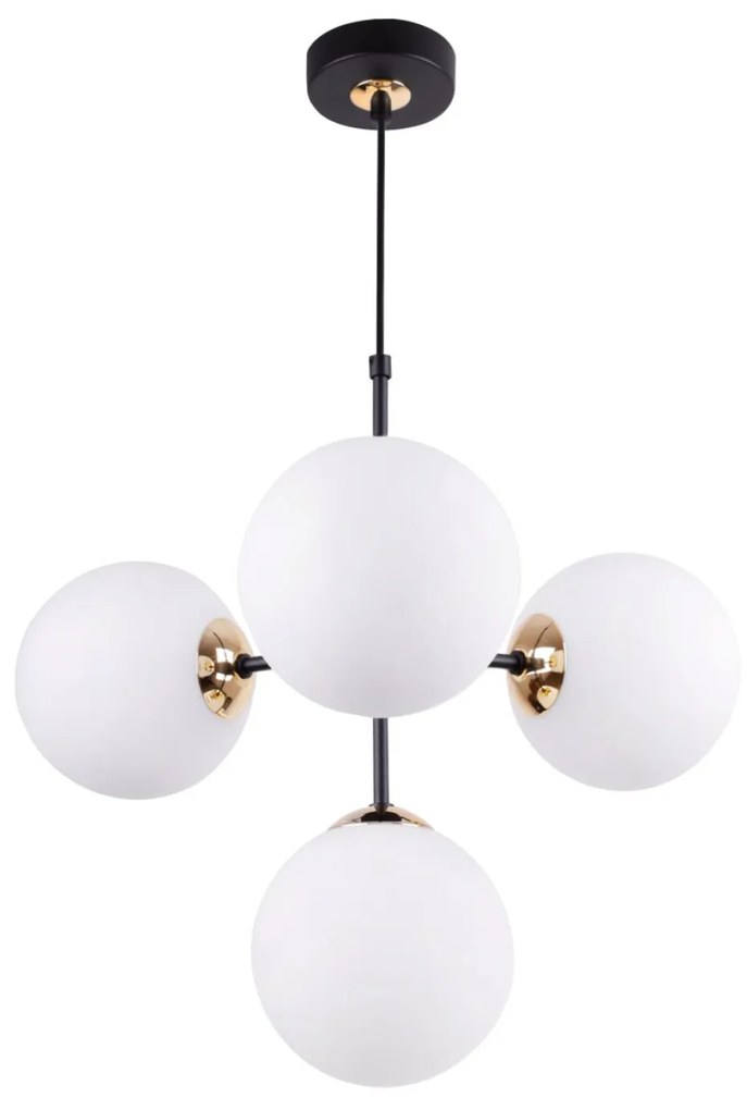 Light for home - Závěsný lustr v černém provedení s elegantními zlatými prvky a bílým stínidlem" IMPERIA", 4x40W, E14, Černá