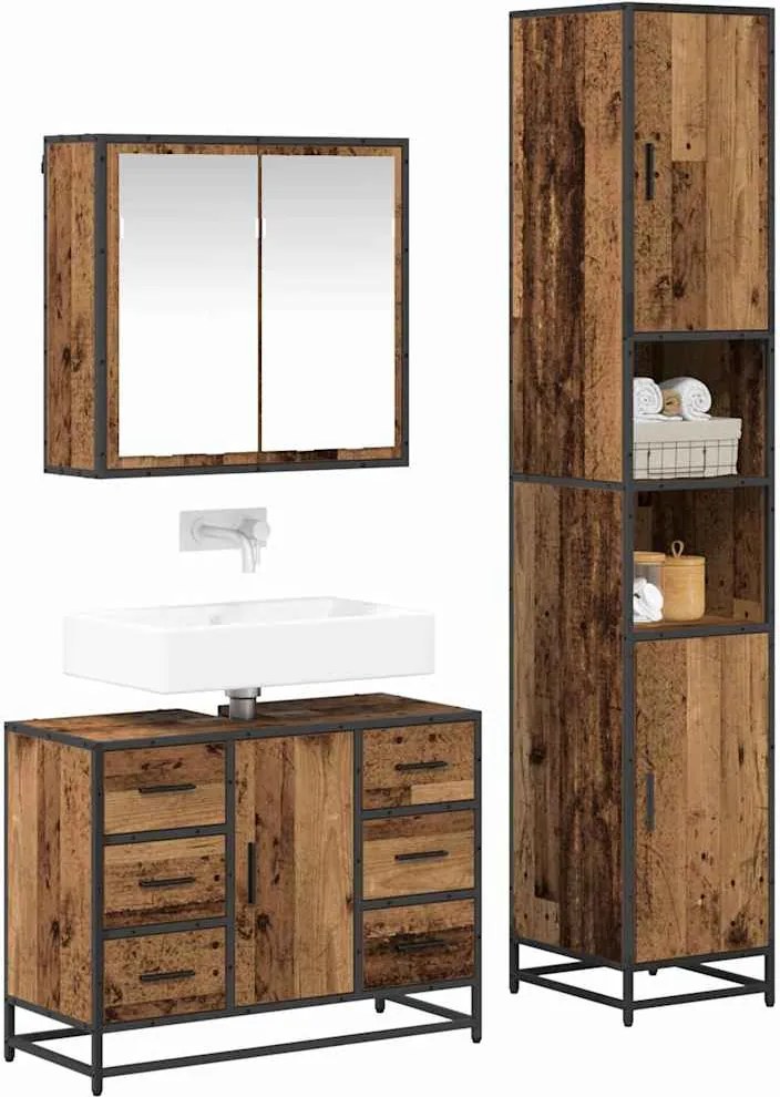 Sada koupelnového nábytku 3 ks Staré dřevo 80 x 33 x 60 cm 3402560