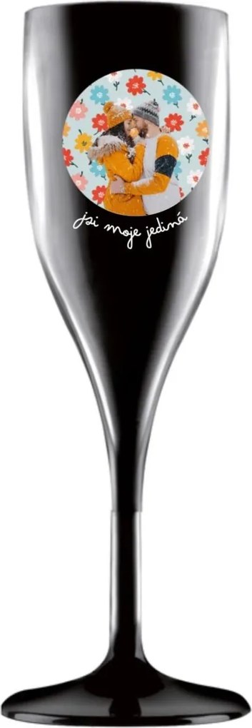 Personalizovaná nerozbitná prosecco sklenice s výřezem fotky na podkladu