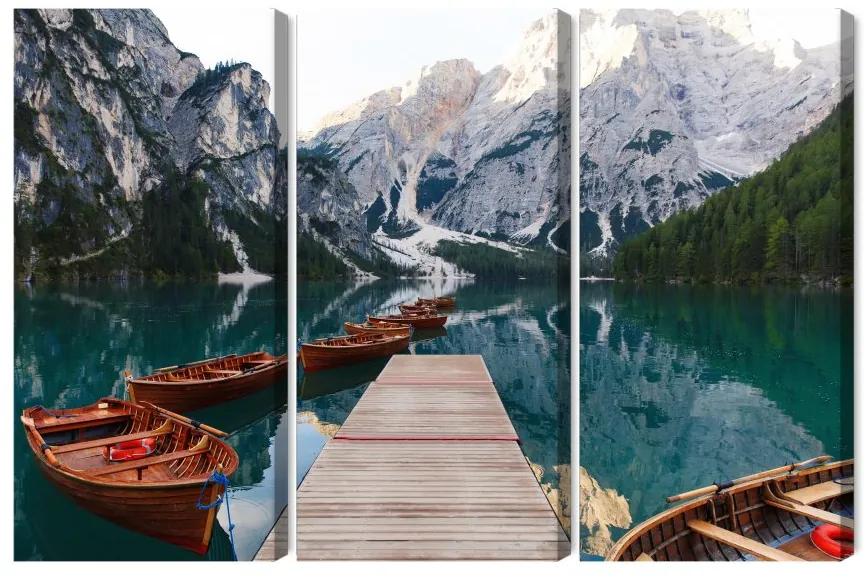 Vícedílný obraz Jezero Braies V Itálii Nedostatek Nedostatek Přírodní plátno 180x120