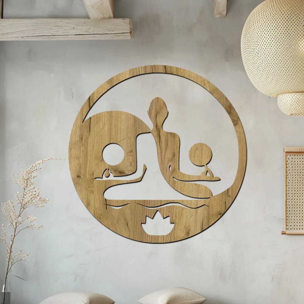 dřevo života Dřevěná dekorace na zeď YING YANG YOGA Zvolte barvu dekoru: Černá, Zvolte rozměr Ø (cm): 80