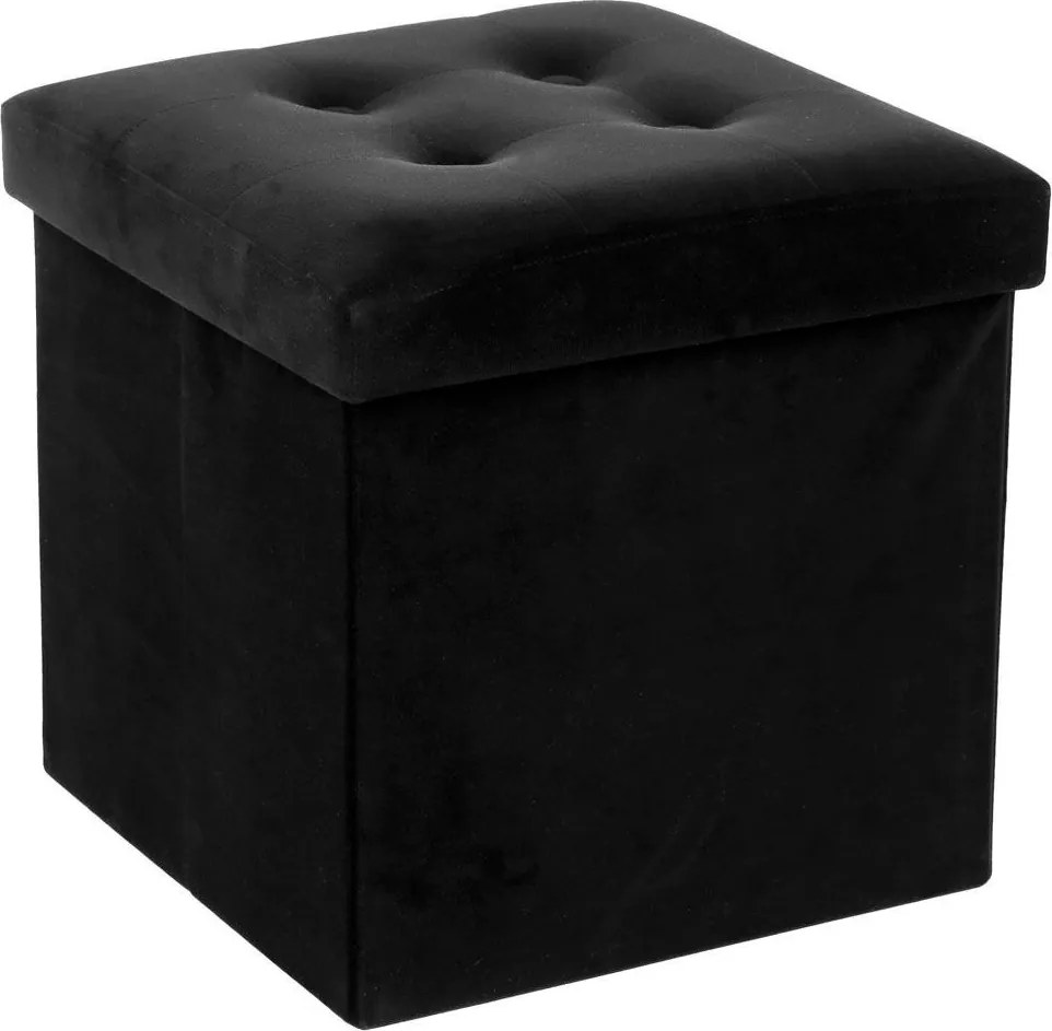 Rozkládací pouf s úložným prostorem, podnožka, nádoba s víkem  2 v 1, černá