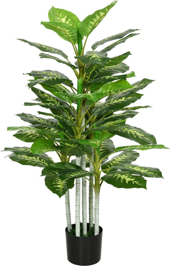 HOMCOM Umělá Dieffenbachia Velká 120 cm, Umělá Rostlina Dieffenbachia v Květináči, Umělé Stromy s Umělou Trávou pro Dekoraci Obývacího Pokoj a Ložnice