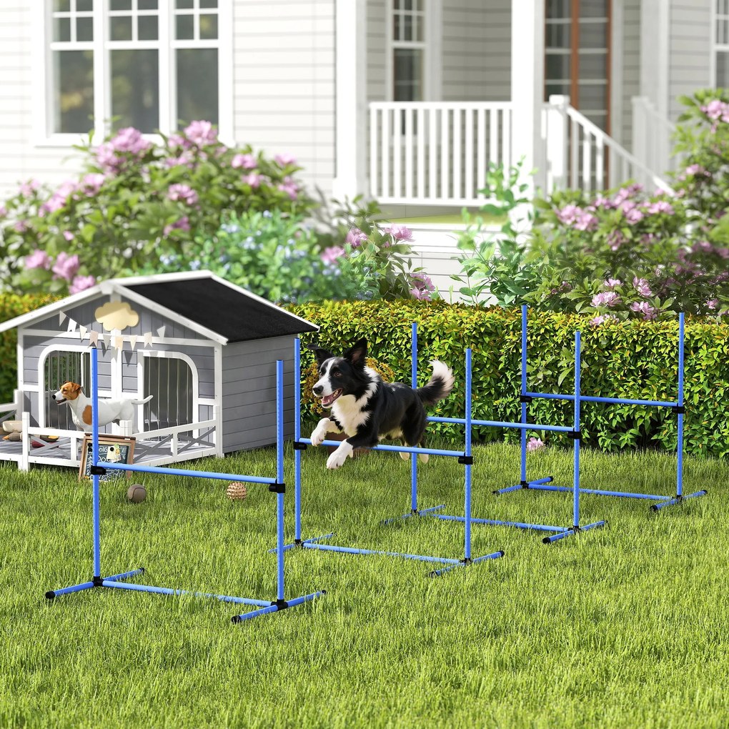 PawHut agility set pro psy 4-dílný 99x65x94 cm výškově nastavitelný se 2 překážkovými tyčemi 2 slalomovými tyčemi a 4 plastovými zemními tyčemi Modrá…