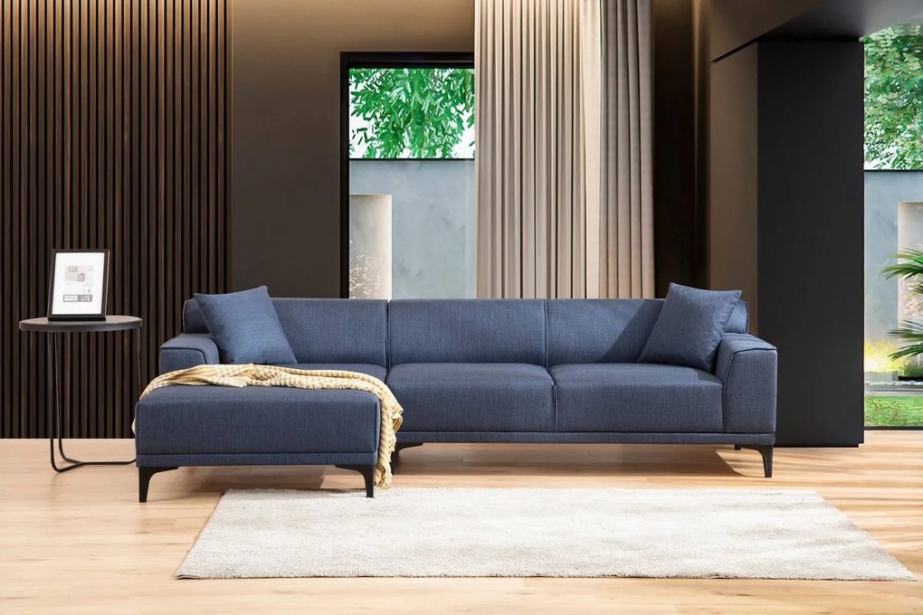 Designová rohová sedačka Dellyn 250 cm modrá - levá