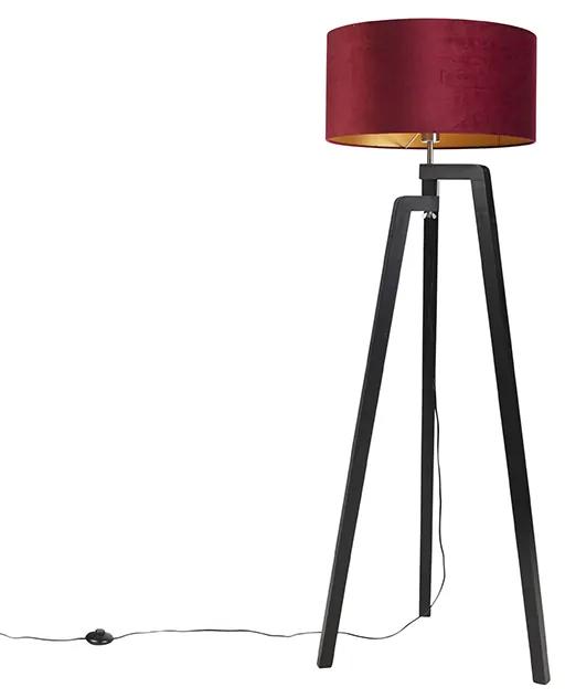 Stojací lampa stativ černá s červeným odstínem a zlatem 50 cm - Puros