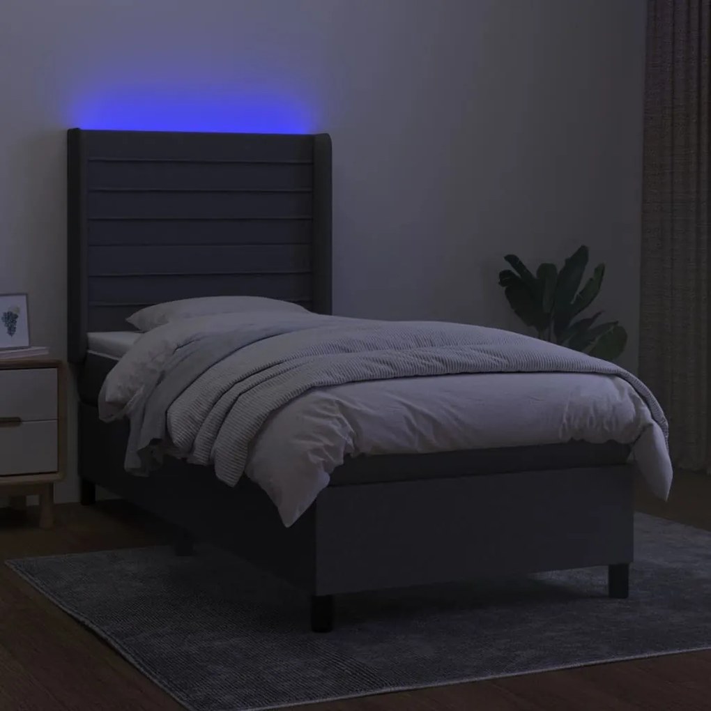 vidaXL Box spring postel s matrací a LED 90x200 cm textil [3138366] Barva: Tmavě šedá